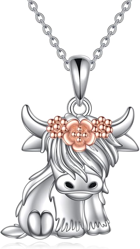 DVEATR Highland Cow Gifts 925 Sterling Silver Scotland Pendant Highland ...