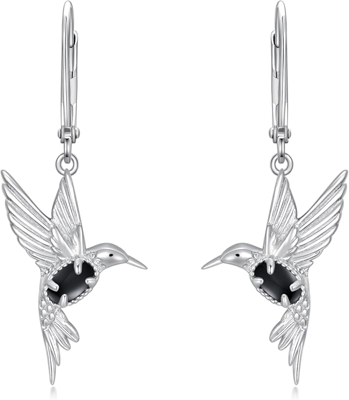 DVEATR Hummingbird Earrings 925 Sterling Silver Natural Gemstone ...