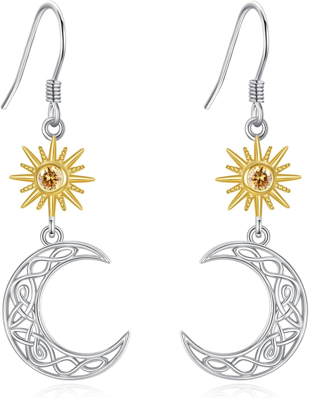 DVEATR Moon And Sun Earrings 925 Sterling Silver Yellow Sun Drop ...