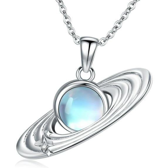 DVEATR Moonstone Saturn Necklace 925 Sterling Silver Planet Pendant ...