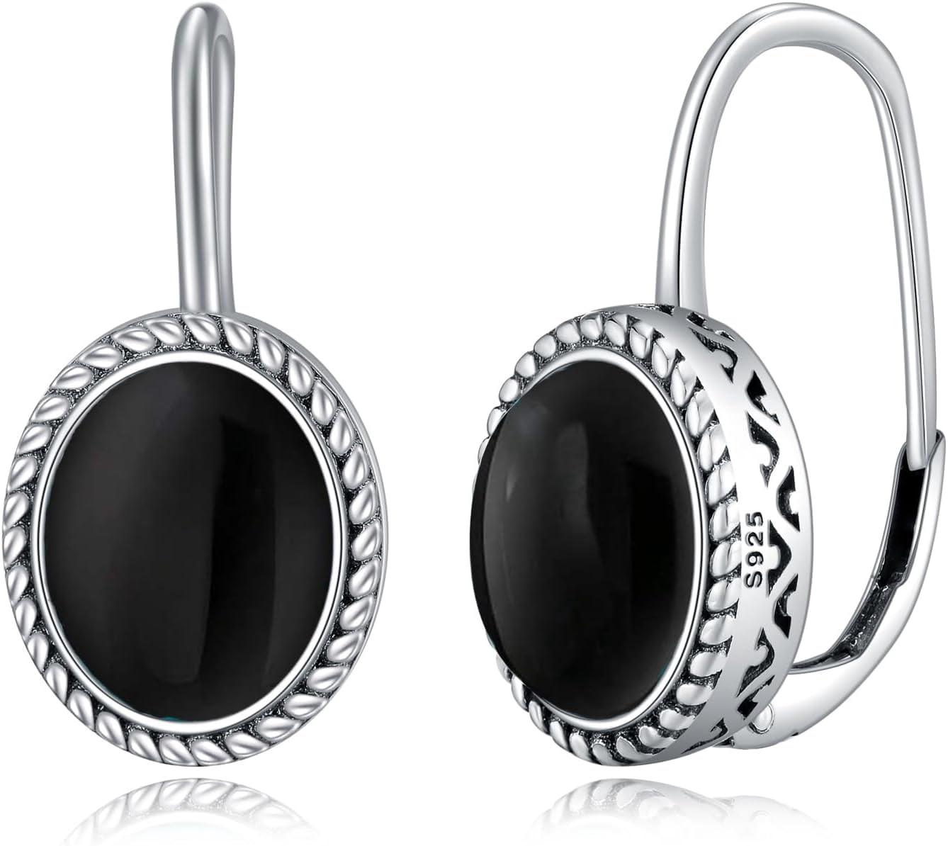 DVEATR Natural Black Onyx Leverback Earrings 925 Sterling Silver ...