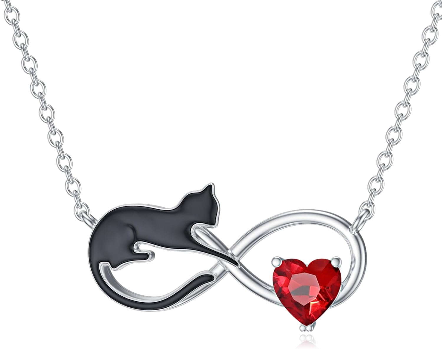 DVEATR Natural Garnet Black Cat Necklace for Women 925 Sterling Silver ...