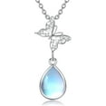 DVEATR Natural Moonstone Butterfly Pendant Necklace for Women 925 ...