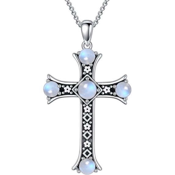DVEATR Natural Moonstone Cross Necklace for Women 925 Sterling Silver ...