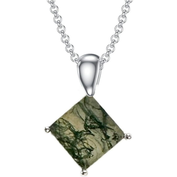 DVEATR Natural Moss Agate Necklace Square-cut Moss Agate Pendant ...