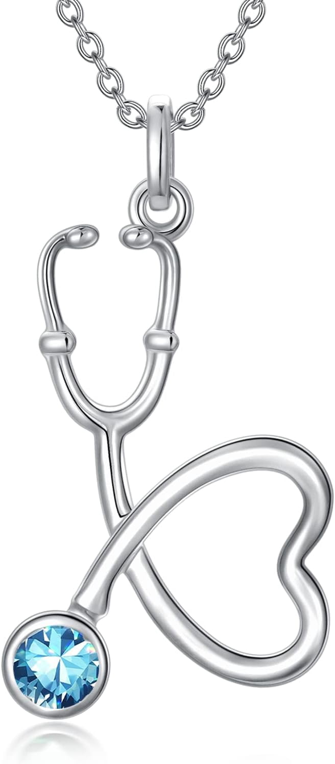 DVEATR Nurse Necklace for Women, Sterling Silver Heart Stethoscope ...