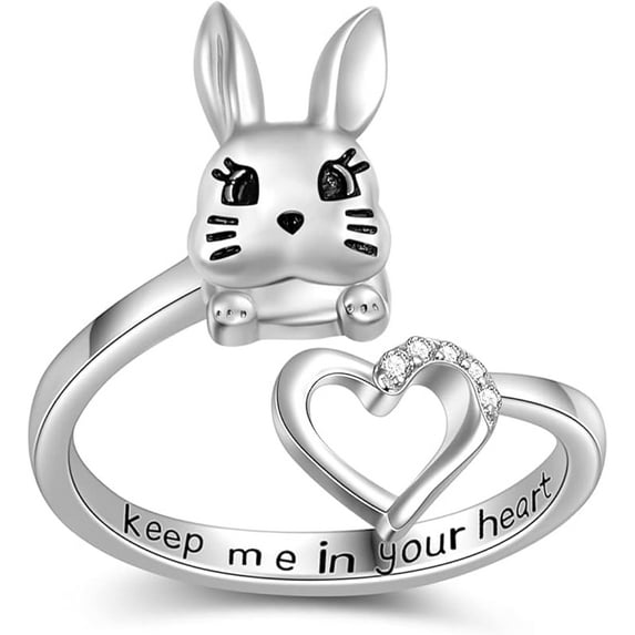 DVEATR Rabbit Ring Sterling Silver White Bunny Rabbit Ring for Women ...