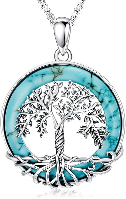DVEATR Real Turquoise Necklace for Mom Tree of Life Pendant 925 ...