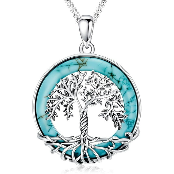 DVEATR Real Turquoise Necklace for Mom Tree of Life Pendant 925 ...