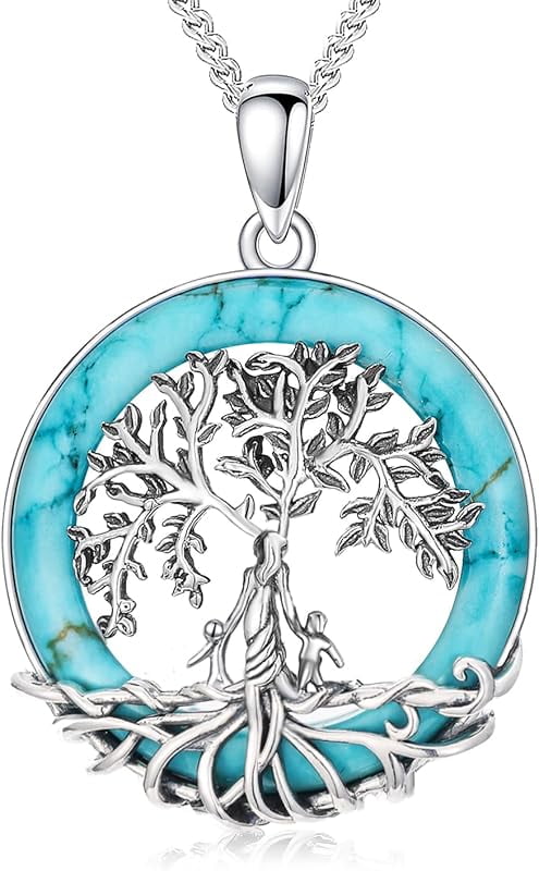 DVEATR Real Turquoise Necklace for Mom Tree of Life Pendant 925 ...