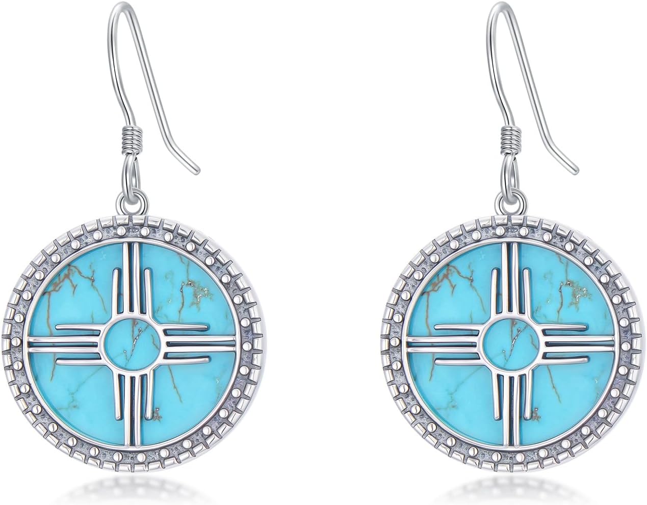 DVEATR Real Turquoise Zia Sun Symbol Earrings 925 Sterling Silver New ...
