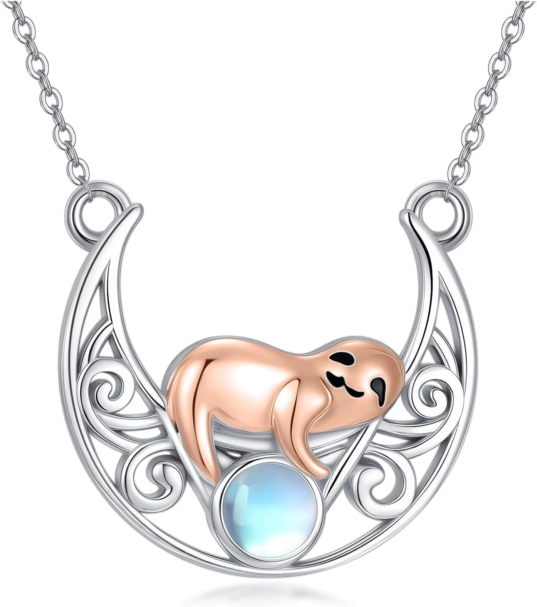 DVEATR Sloth Necklace Moon and Sloth Jewelry for Women Sterling Silver ...