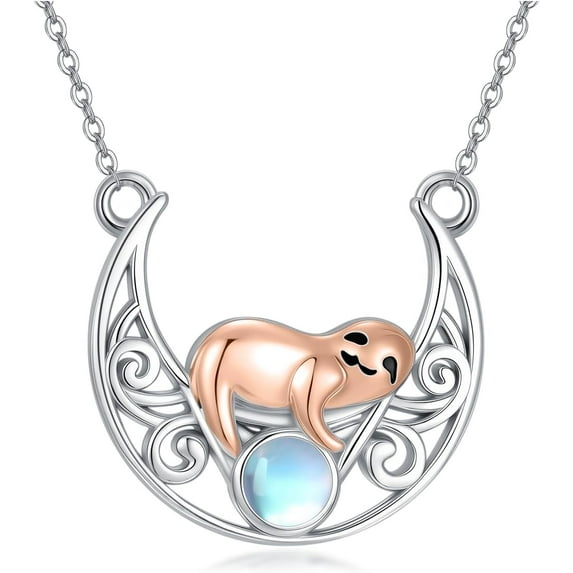 DVEATR Sloth Necklace Moon and Sloth Jewelry for Women Sterling Silver ...