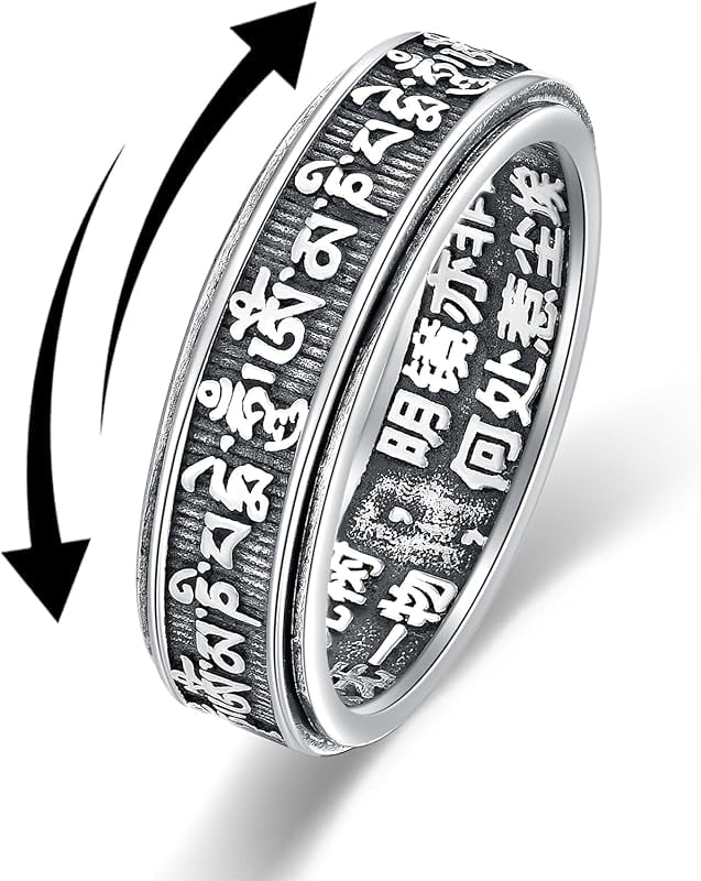 DVEATR Spinner Ring Sterling Silver Magic Spells Fidget Band Ring ...