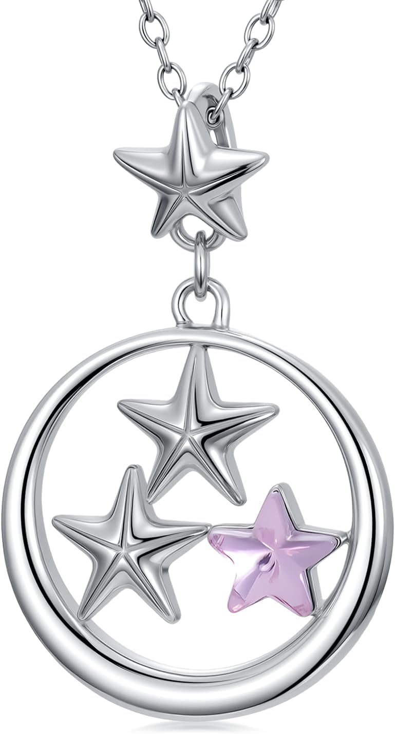 DVEATR Star Necklace for Women Three Stars Ring Silver Necklace with ...