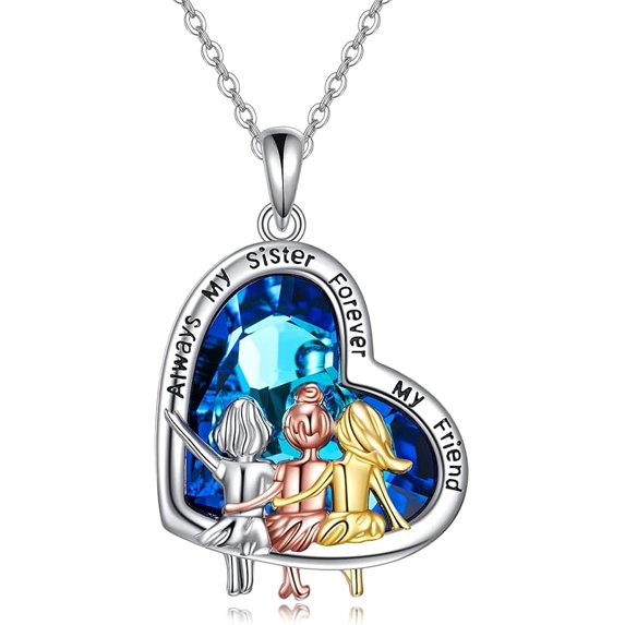 DVEATR Sterling Silver Sister Necklace for 2, 3 Sisters Pendant, Big ...