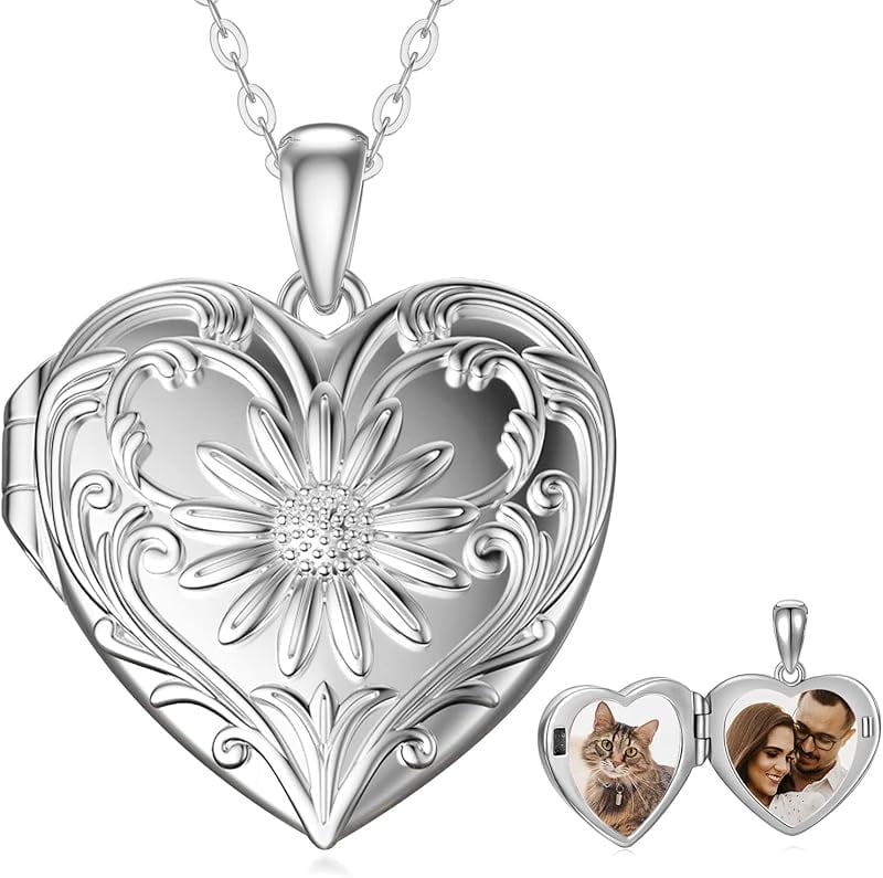 DVEATR Sunflower/Rose White Locket Necklace That Holds Pictures Photo ...