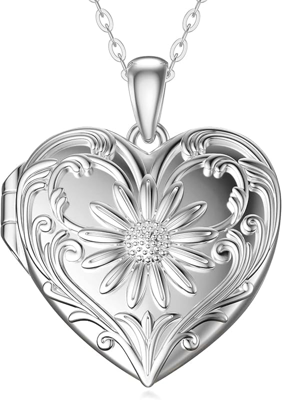 DVEATR Sunflower/Rose White Locket Necklace That Holds Pictures Photo ...