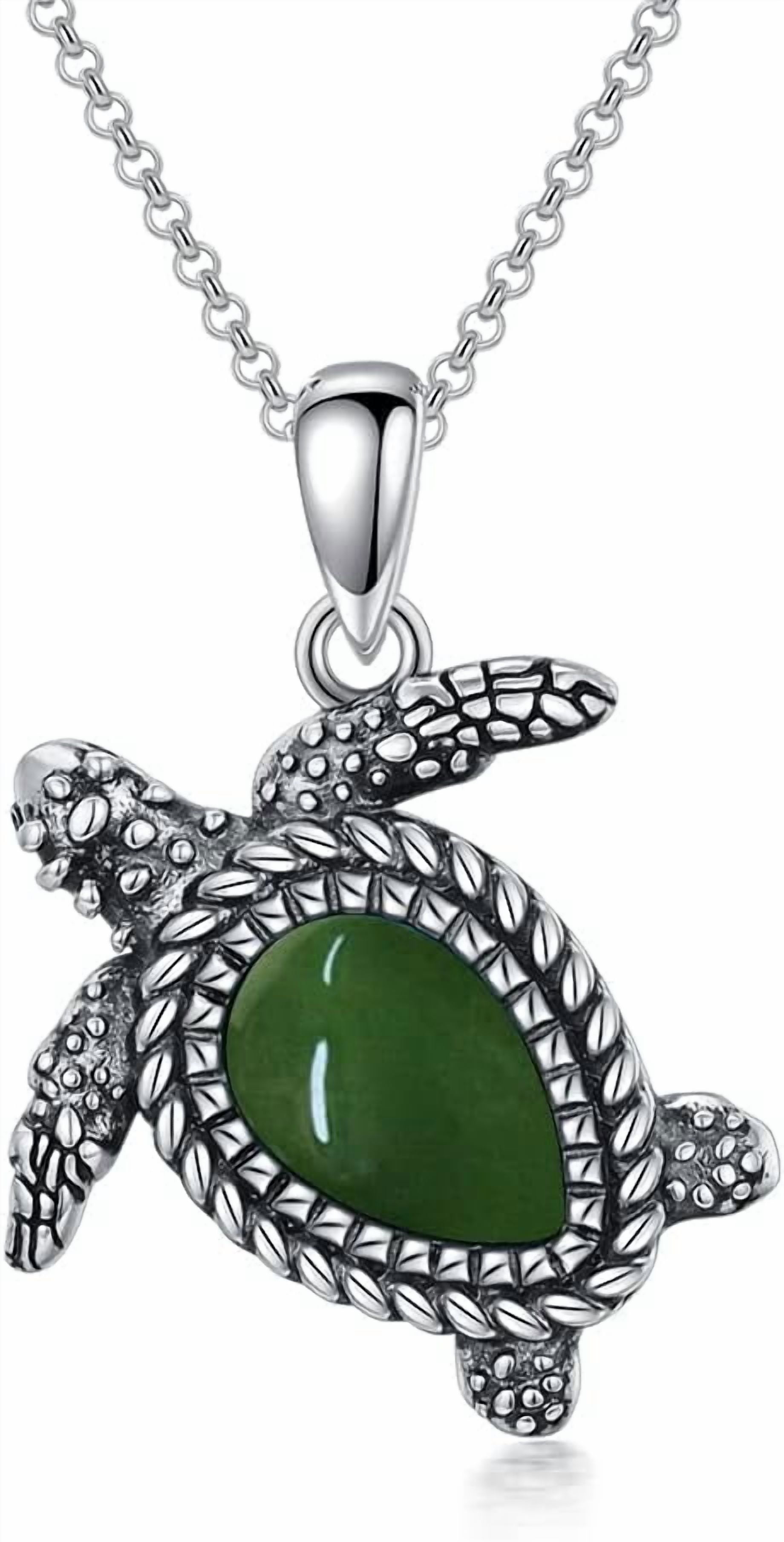 DVEATR Turtle Necklace Genuine Jade Sea Turtle Necklace Sterling Silver ...