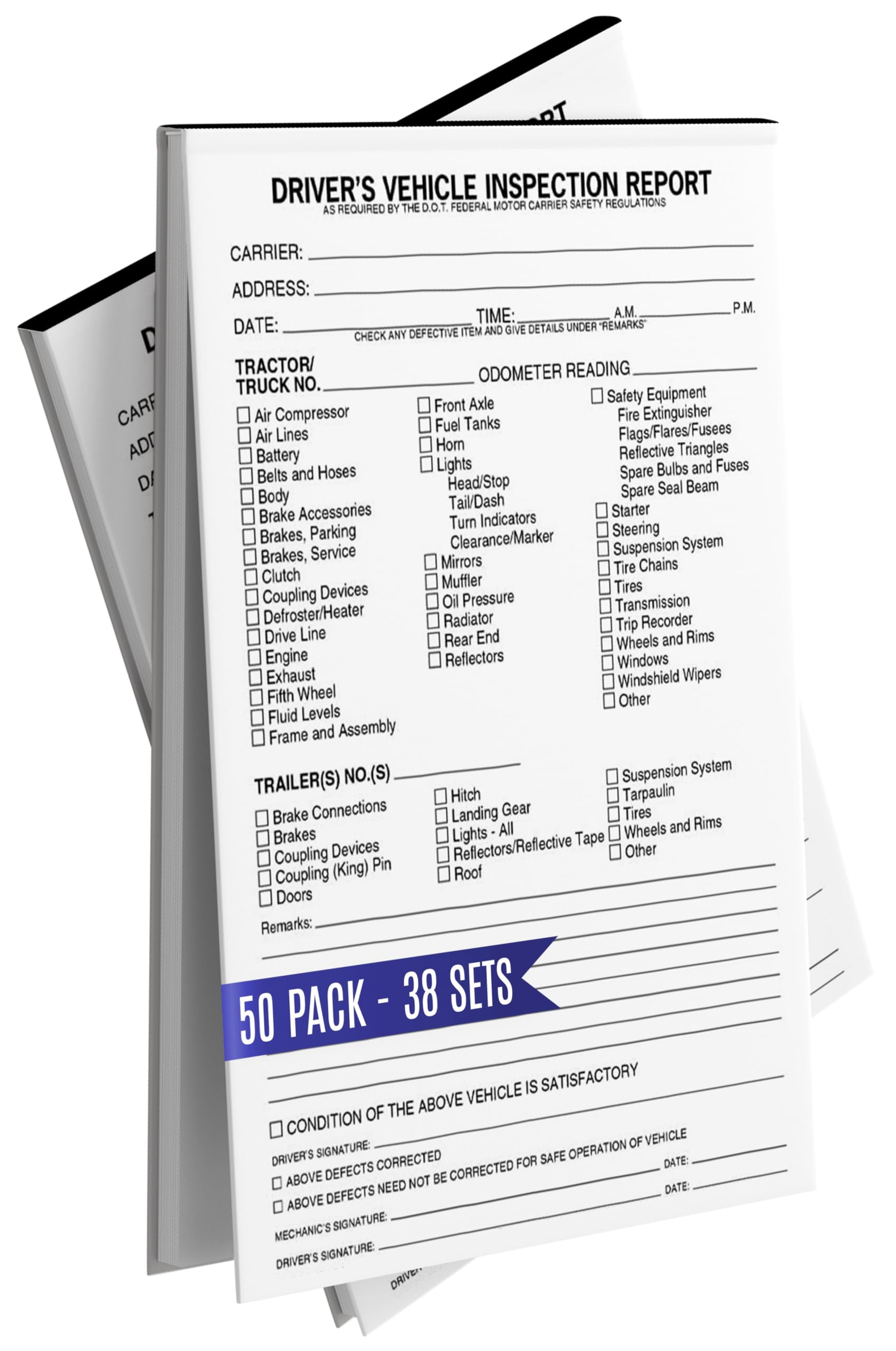 DVIR Log Book 50 Pack, DOT Approved Driver’s Vehicle Inspection Report ...