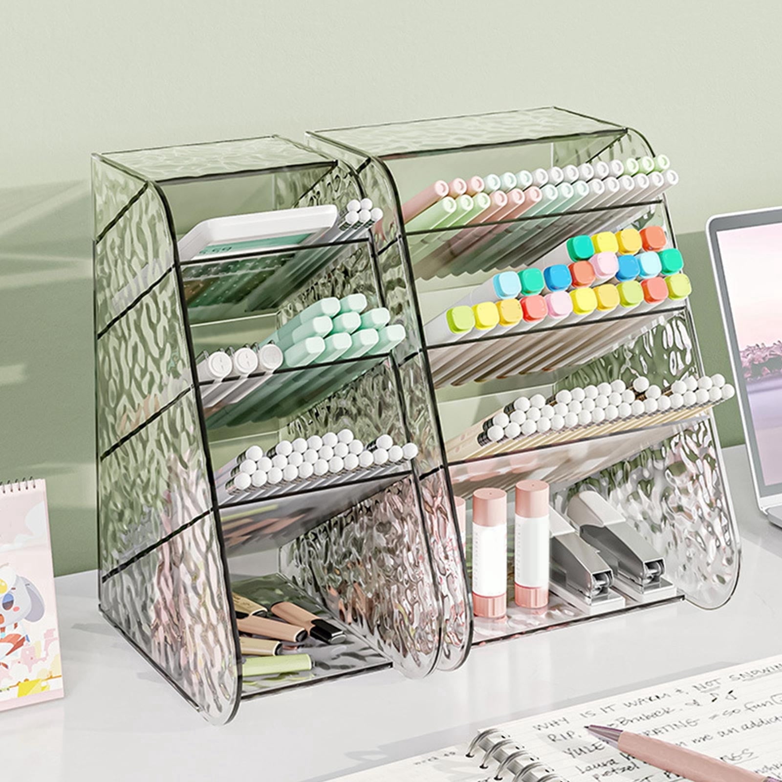 DVJOY Slanted Desktop Organizer - Clear Acrylic Pen Holder w/ Angled ...