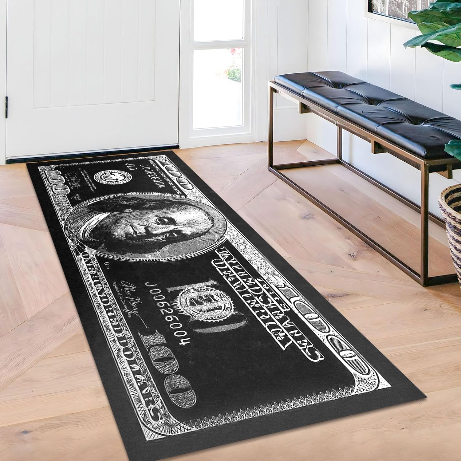 DVKKHD 100 Dollar Bill Runner Rugs for Hallways Black and White Kitchen ...