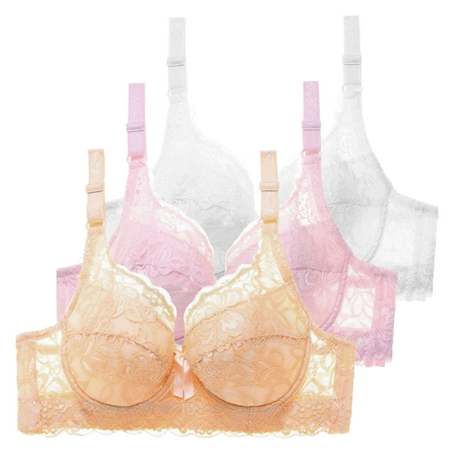 DVKOVI 3 Pack Women's Lace Bras Set with Underwire Push Up Bra Set Sexy ...