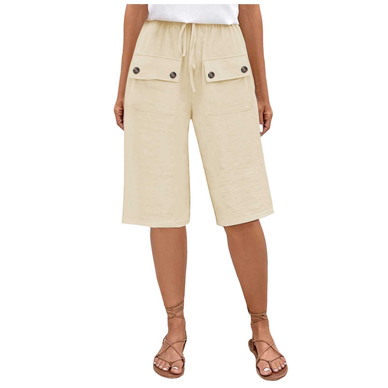 Dvkovi Baggy Cargo Pants Women Fashion Solid Knee Length Pants Buttoned