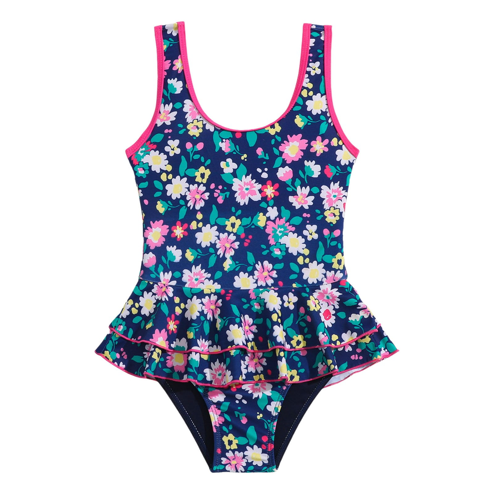DVKOVI Girl's One Piece Swimsuit Scoop Neck Swimwear Layered Swimdress ...