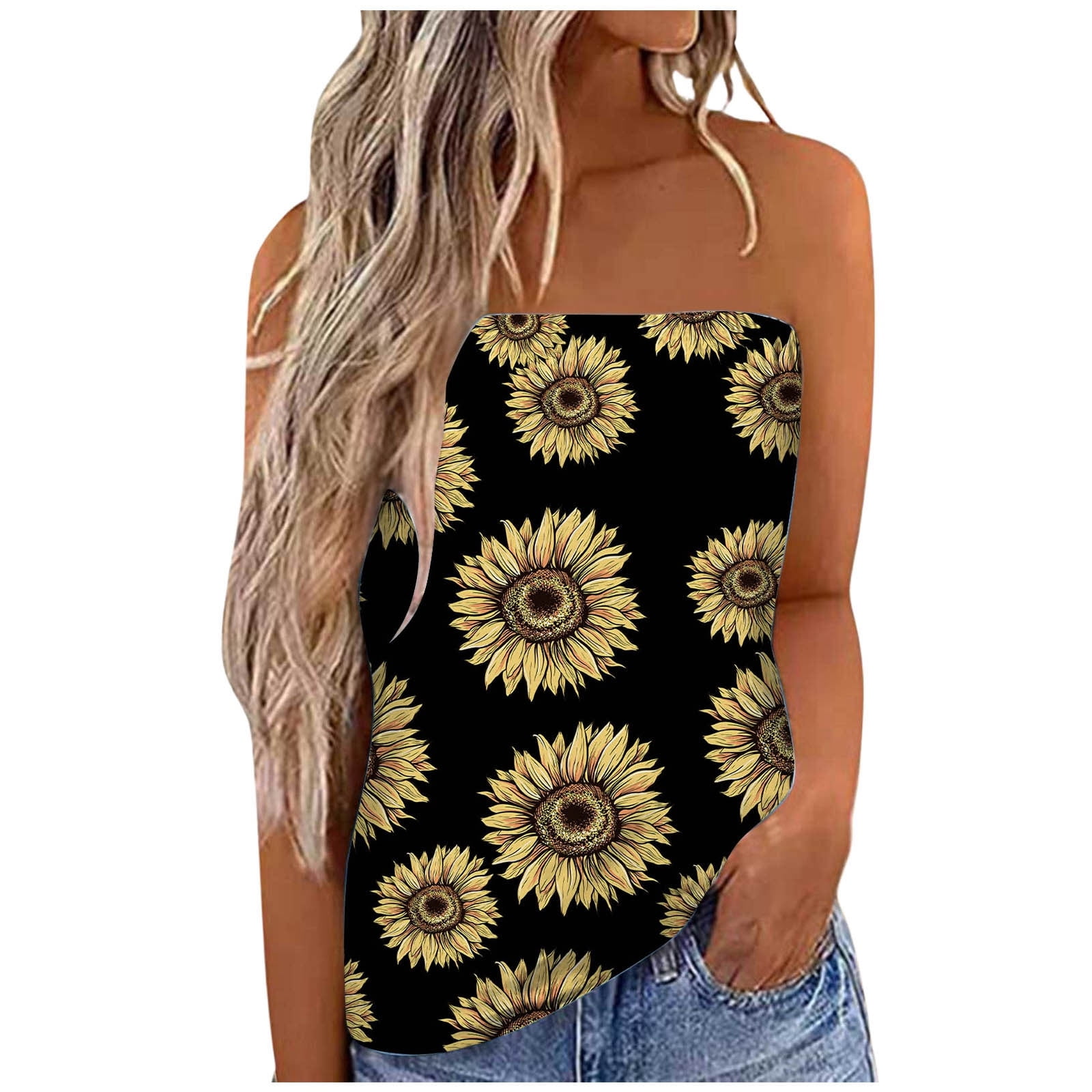 DVKOVI Going Out Tank Tops Women Strapless Bandeau Tank Print Casual ...