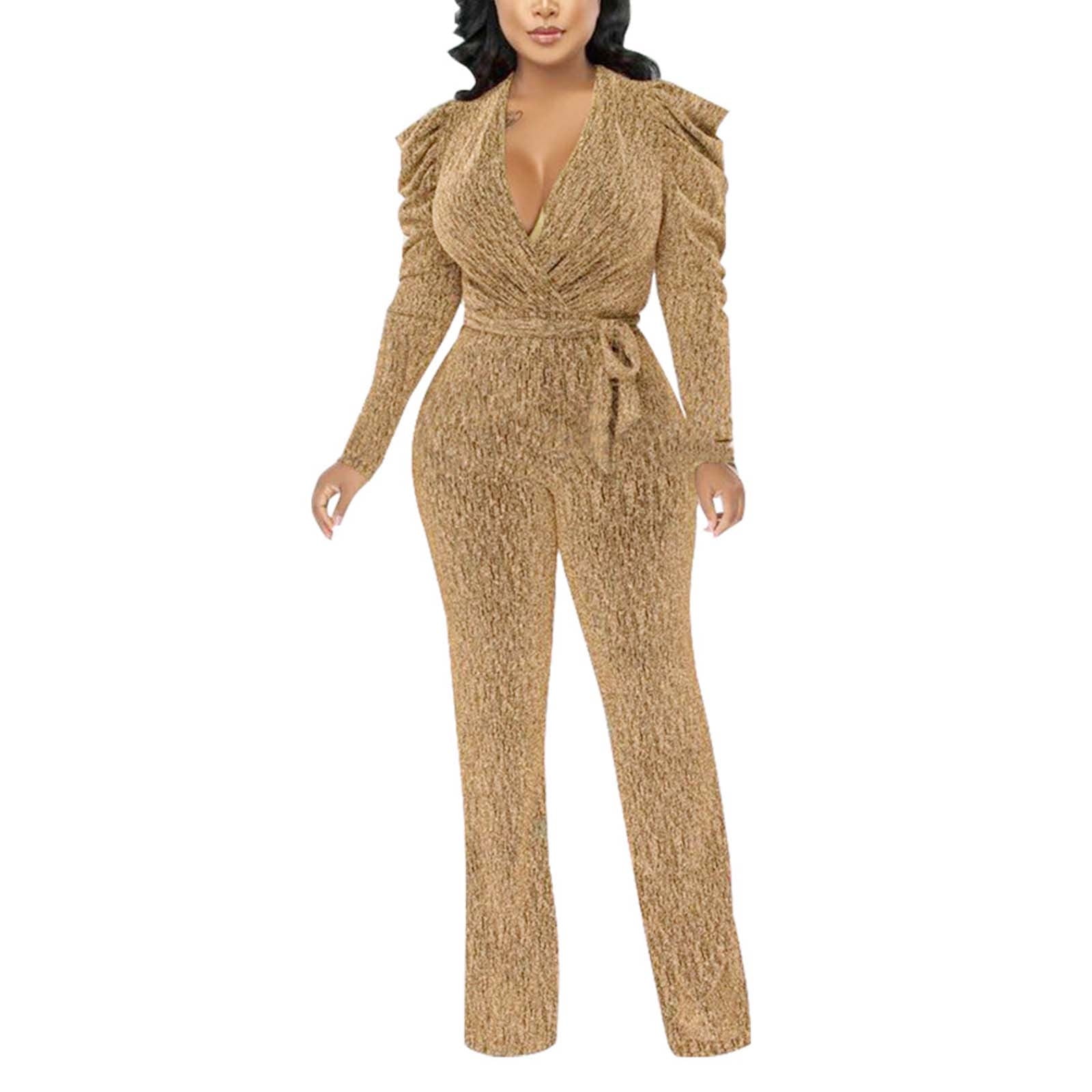 DVKOVI Jumpsuits for Women Elegant Waist V Neck Flared Peplum Dress ...