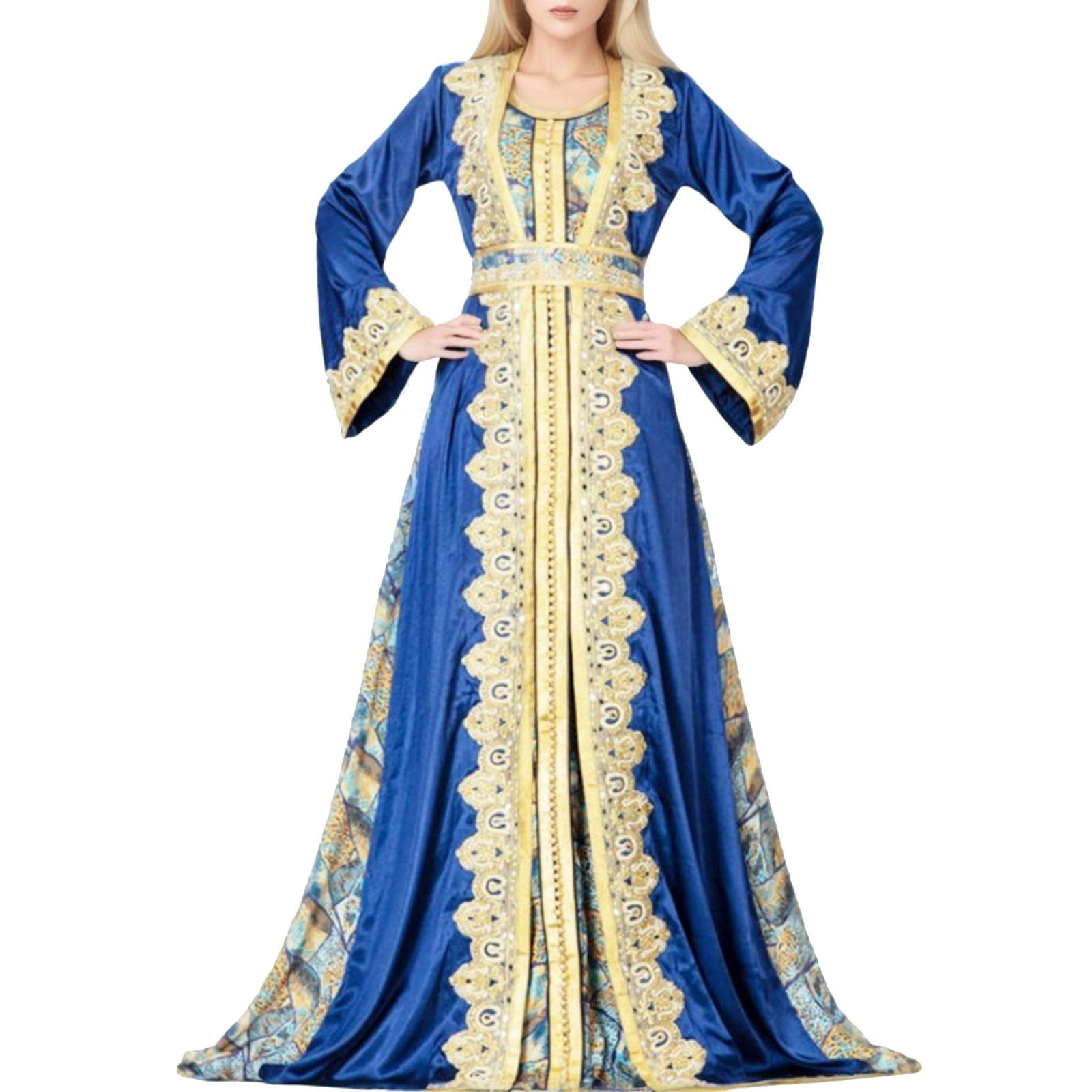 DVKOVI New Middle Eastern Printed Robe Women's Long Sleeved Dress ...