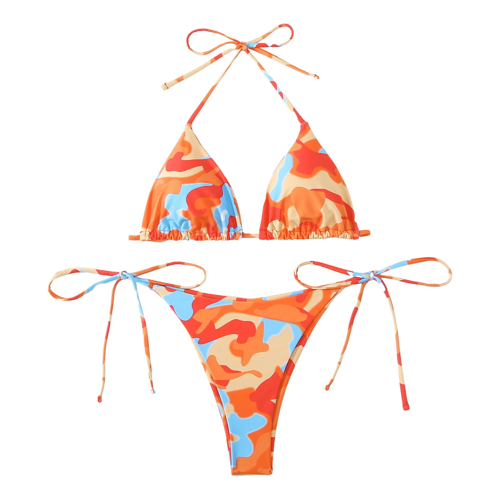 Dvkovi New Womens Swimsuit Split Floral Drawstring Buckle Triangle Bikini String Swimsuit