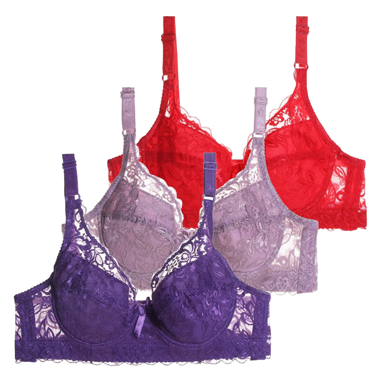 DVKOVI Pack Of 3 Color Women Lace Bras with Underwire Push Up Bra Set ...