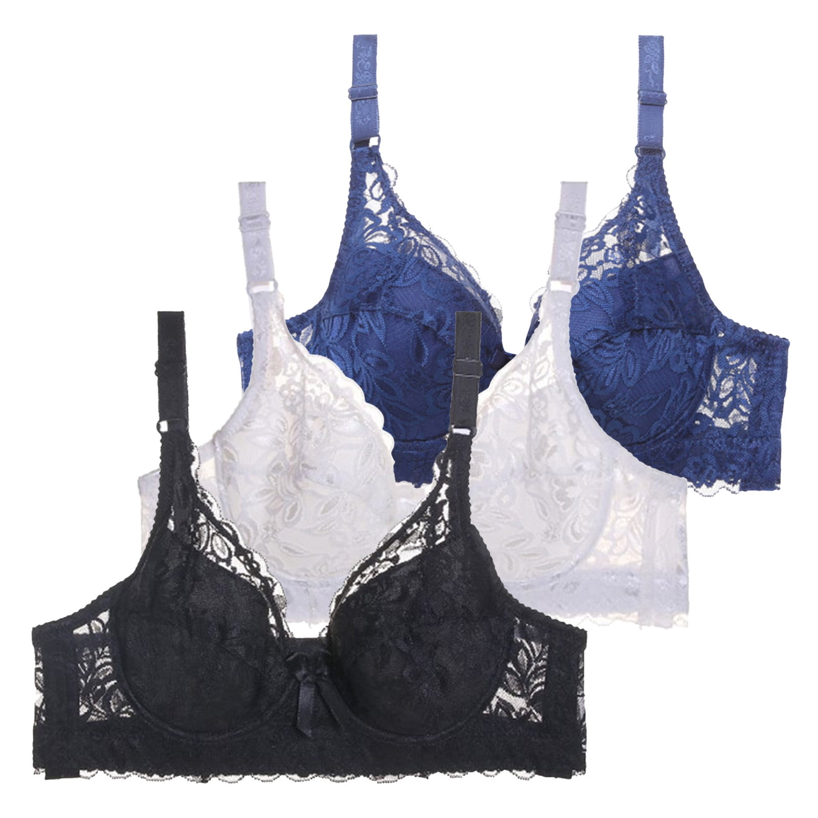 Dvkovi Pack Of 3 Color Women Lace Bras With Underwire Push Up Bra Set Women Sexy Embroidered