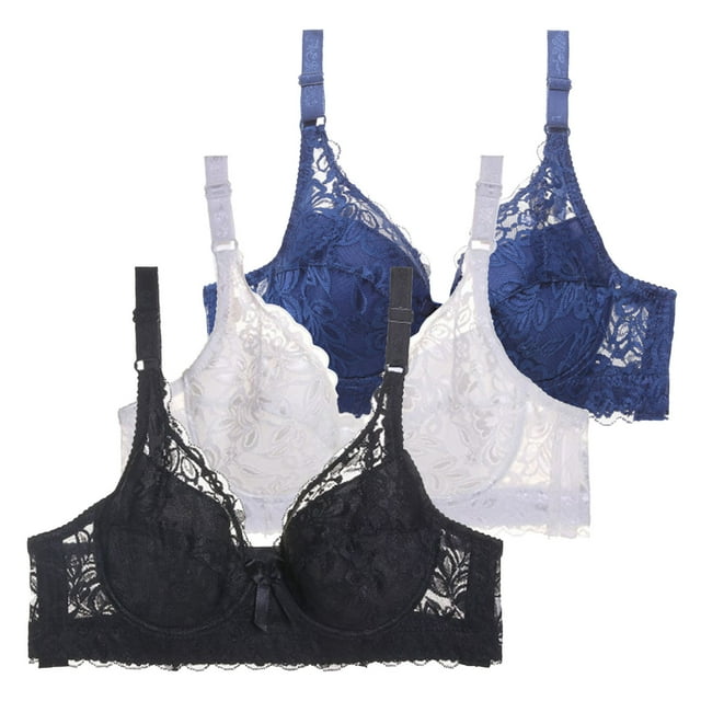 DVKOVI Pack Of 3 Color Women Lace Bras with Underwire Push Up Bra Set ...