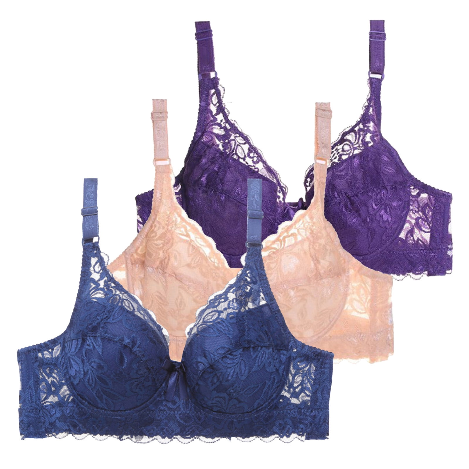 DVKOVI Pack Of 3 Color Women Lace Bras with Underwire Push Up Bra Set ...
