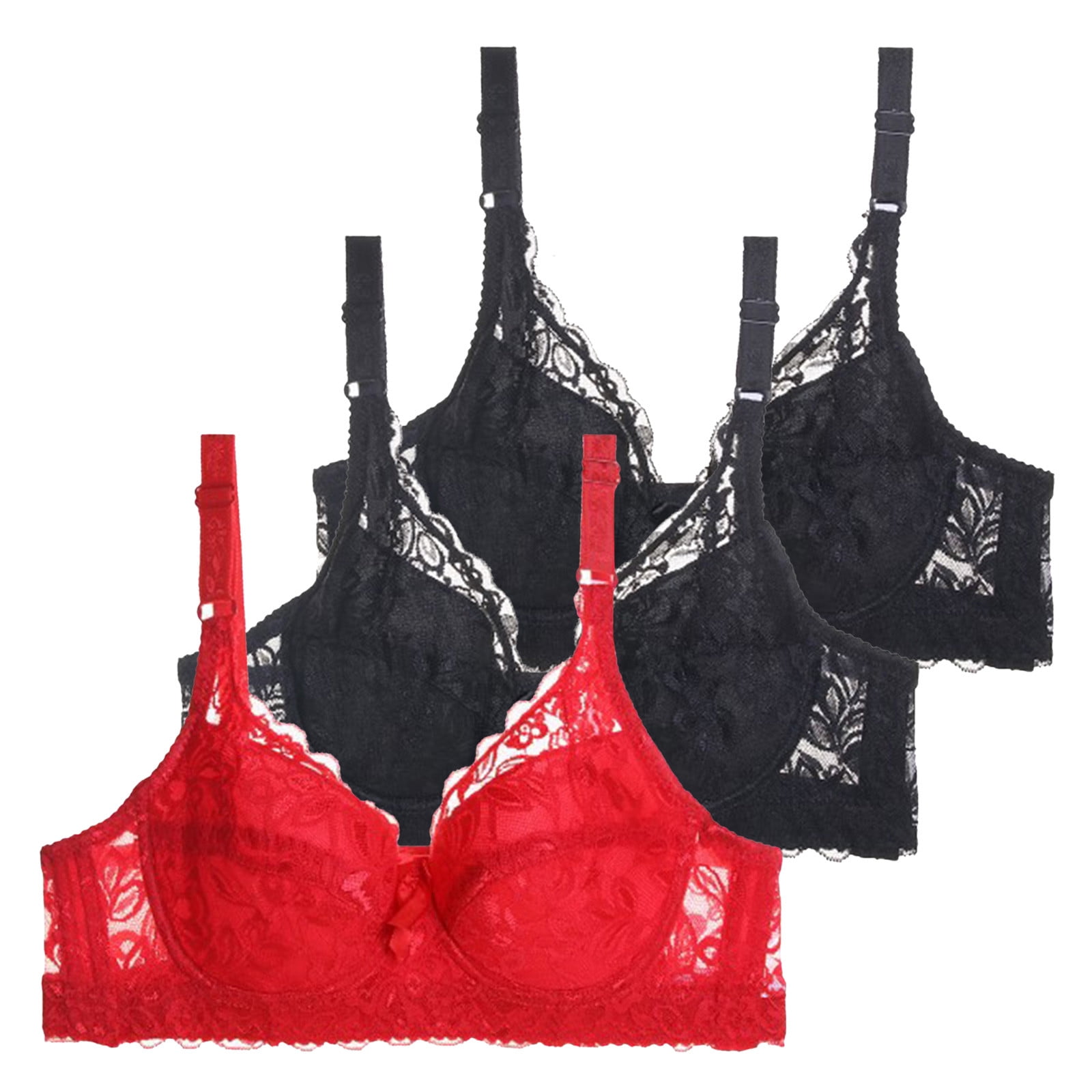Dvkovi Pack Of 3 Women Lace Bras With Underwire Push Up Bra Set Women