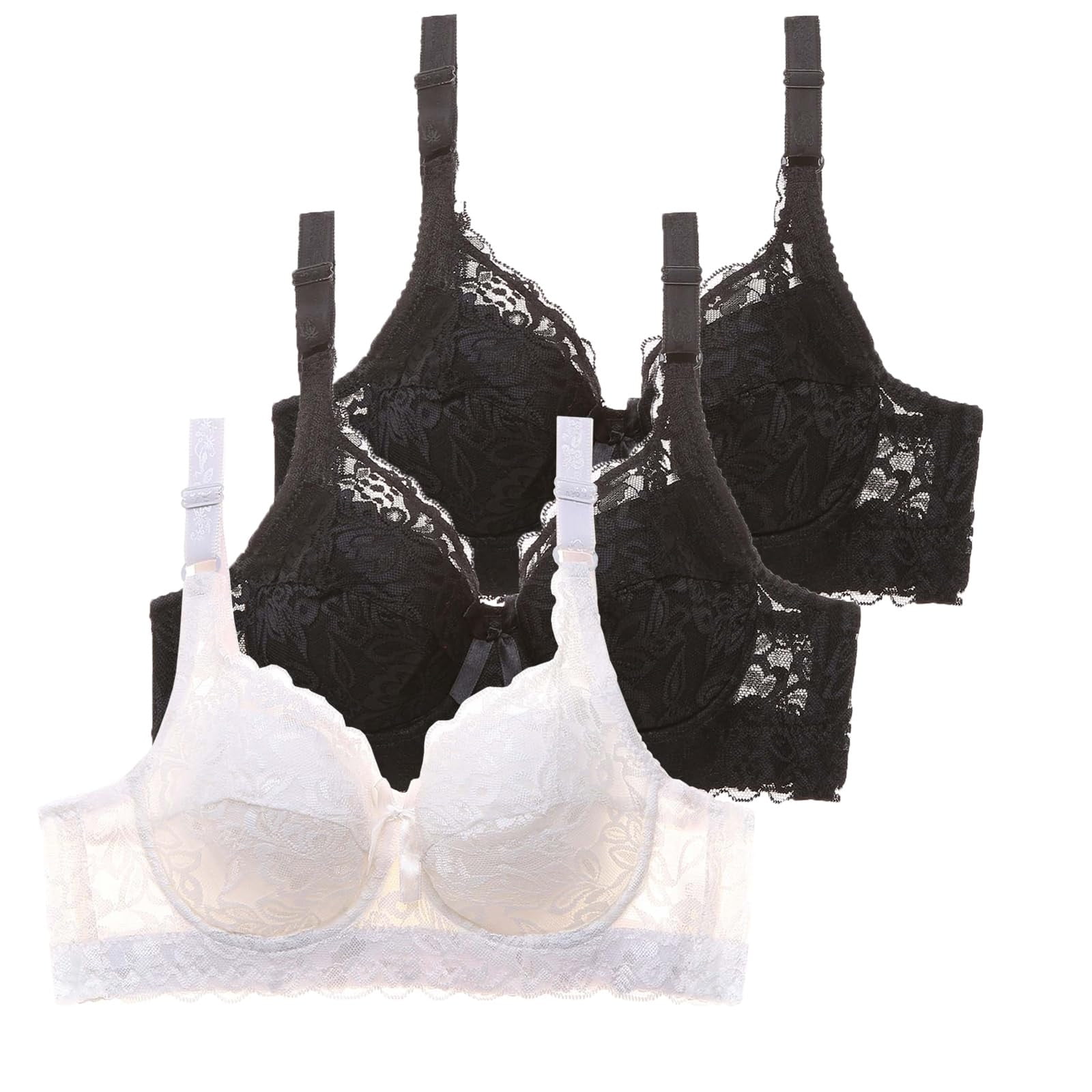 DVKOVI Pack Of 3 Women Lace Bras with Underwire Push Up Bra Set Women ...