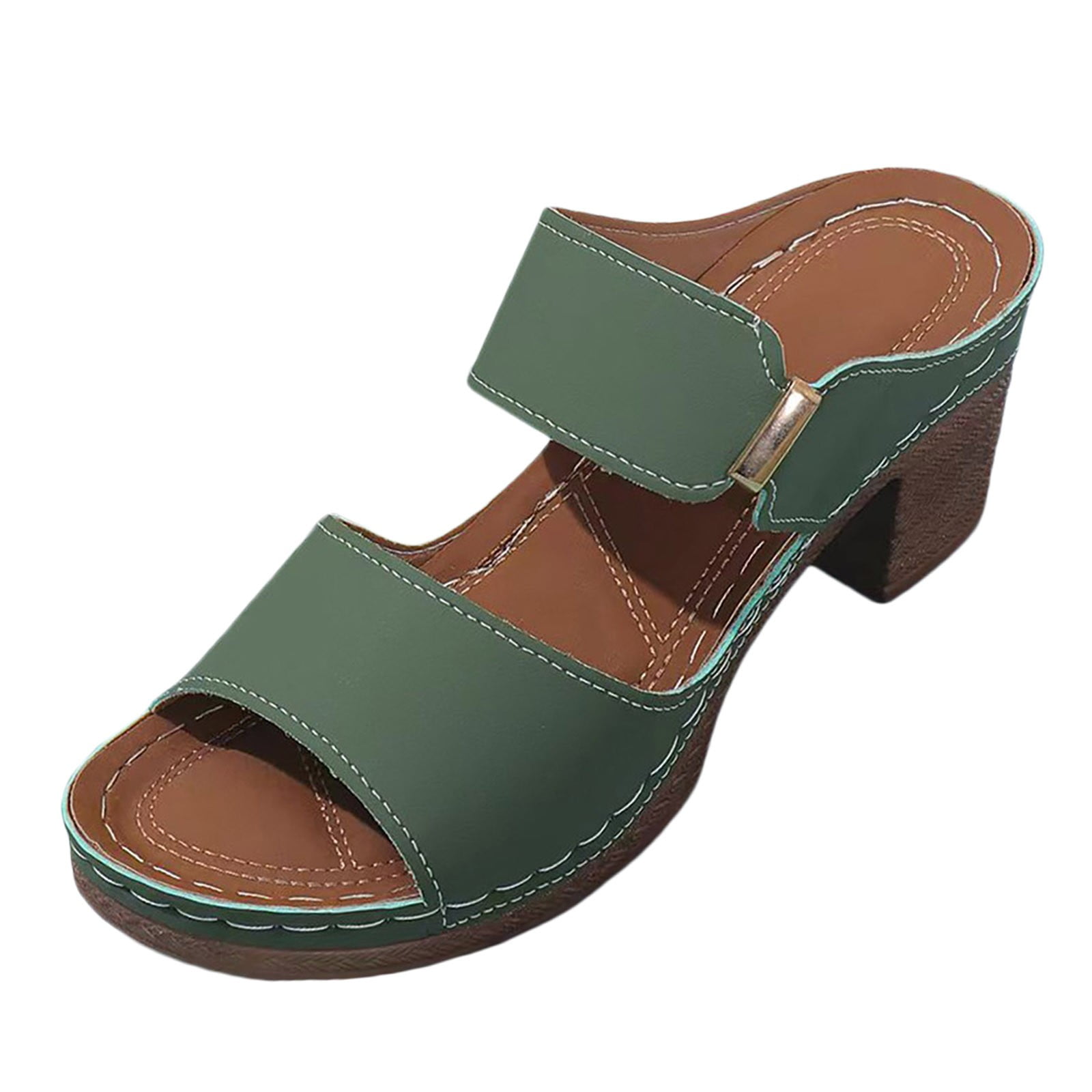 DVKOVI Sandal Wide Feet Sandals Women Sandals with Low Heels Women's Large Size Block Heel Solid ...