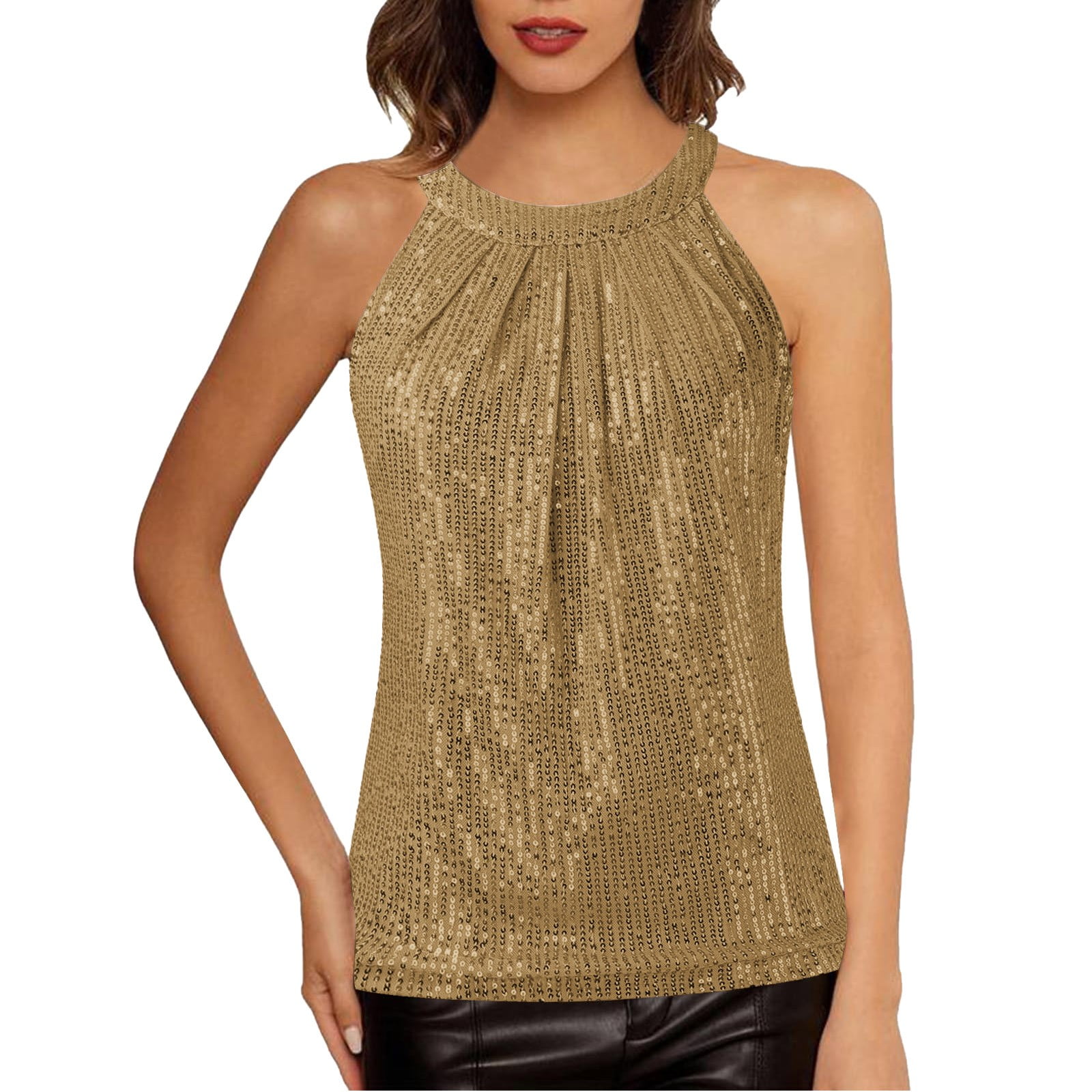 DVKOVI Sequin Halter Tops for Women Sleeveless Dressy Tank Camisole ...