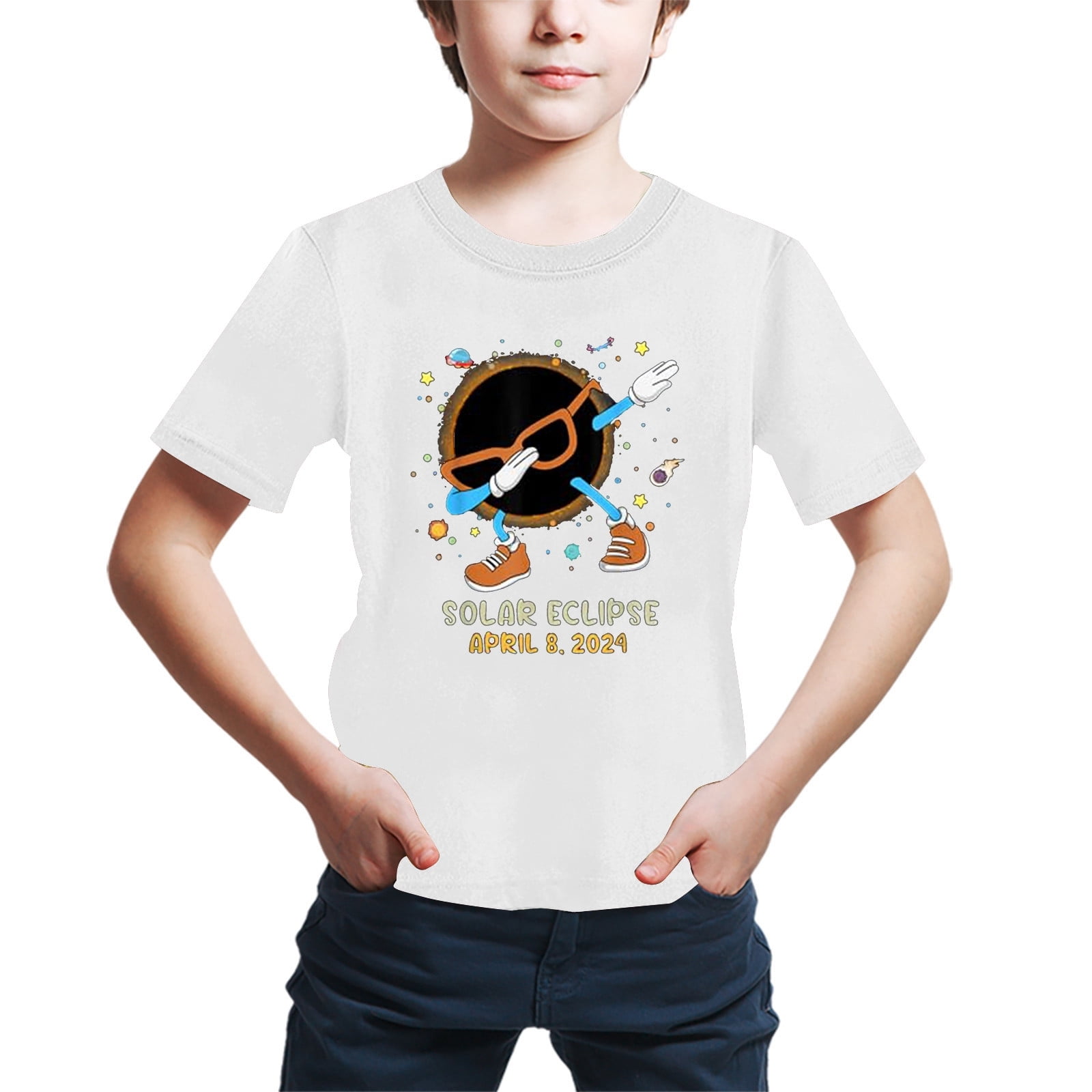 DVKOVI Summer Children's Solar Eclipse Sun April 8 Letter Printing Tee ...