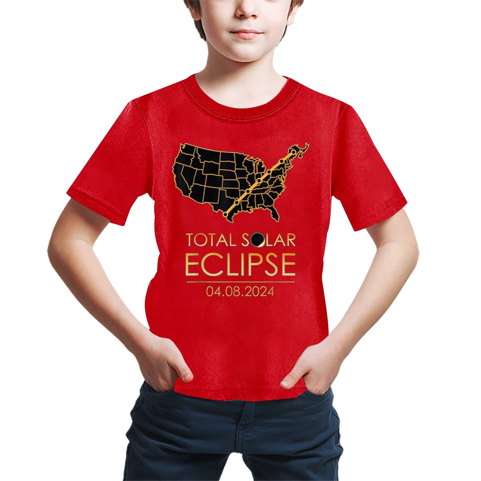 DVKOVI Summer Cottton Tee Tops 2024 Toddler Children's Total Solar Eclipse April 8 Letter Print ...