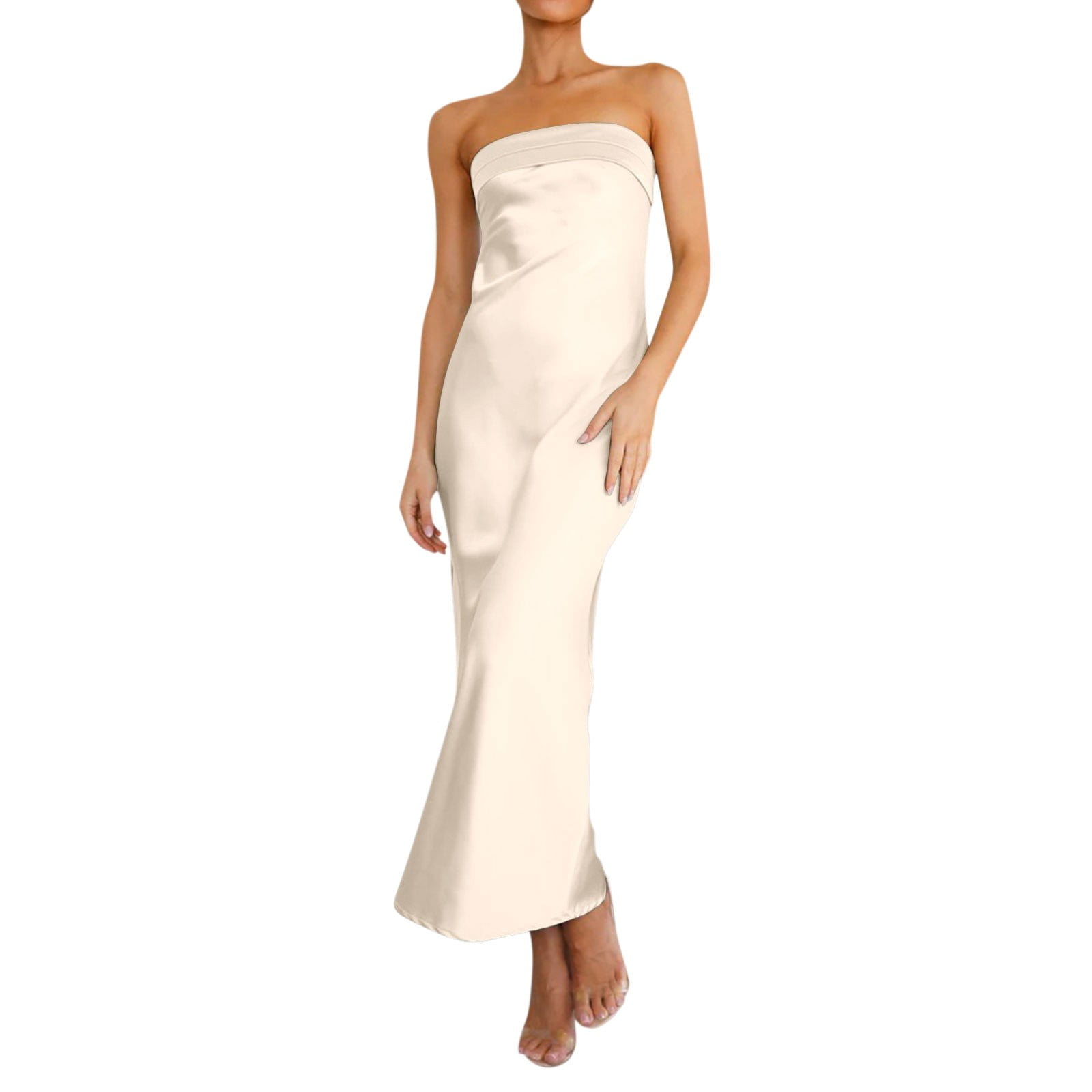 DVKOVI Summer Satin Strapless Fish Tail Dress Sexy Backless Bodycon ...