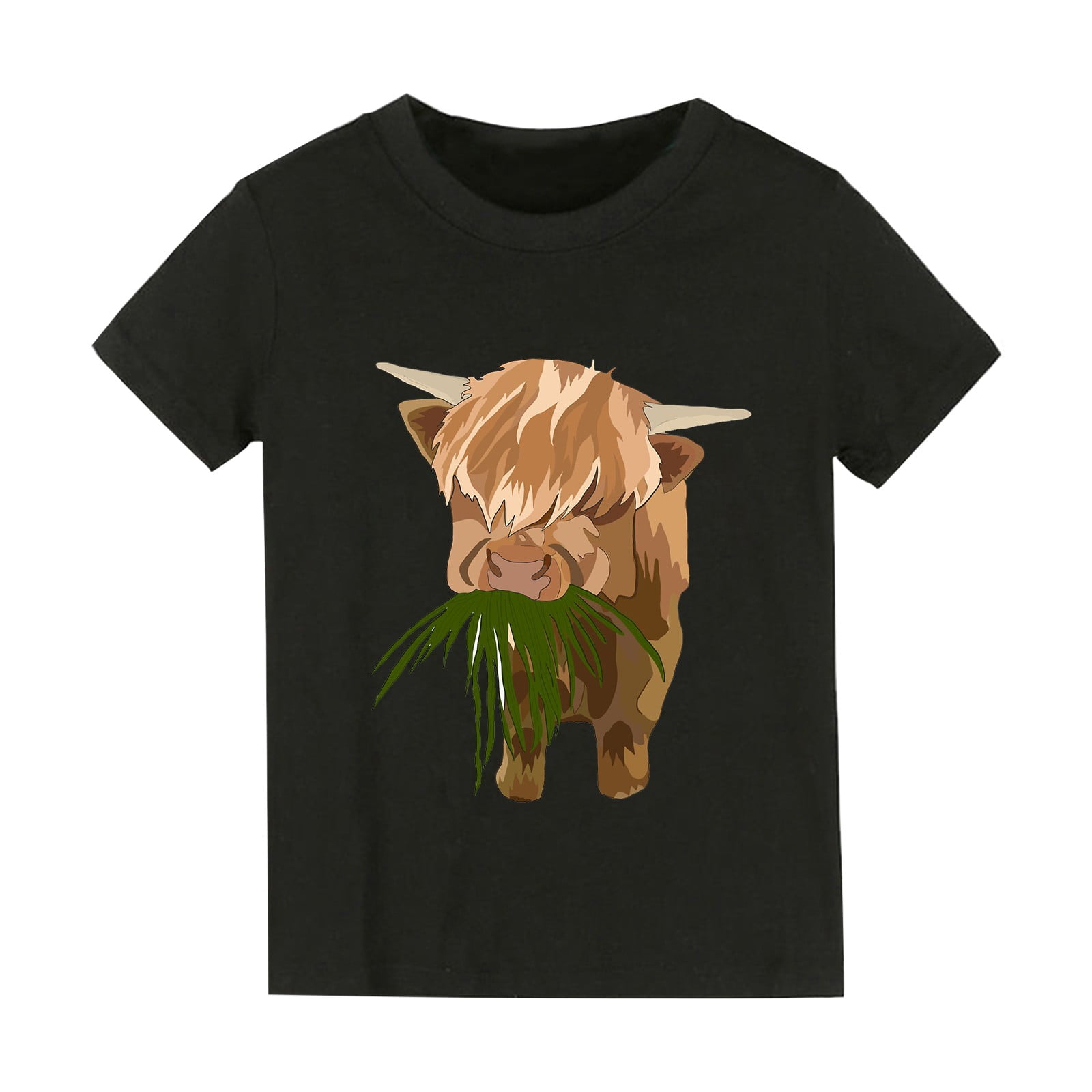 DVKOVI Summer Solid Color Cartoon Highlands Cow Print Boys and Girls ...