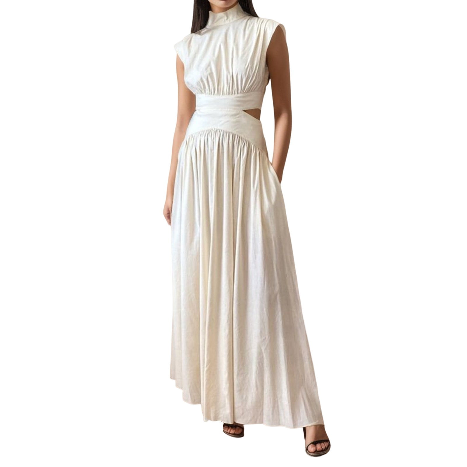 DVKOVI Summer Solid Color Waistless Dress Neck Sleeveless Maxi Dress ...