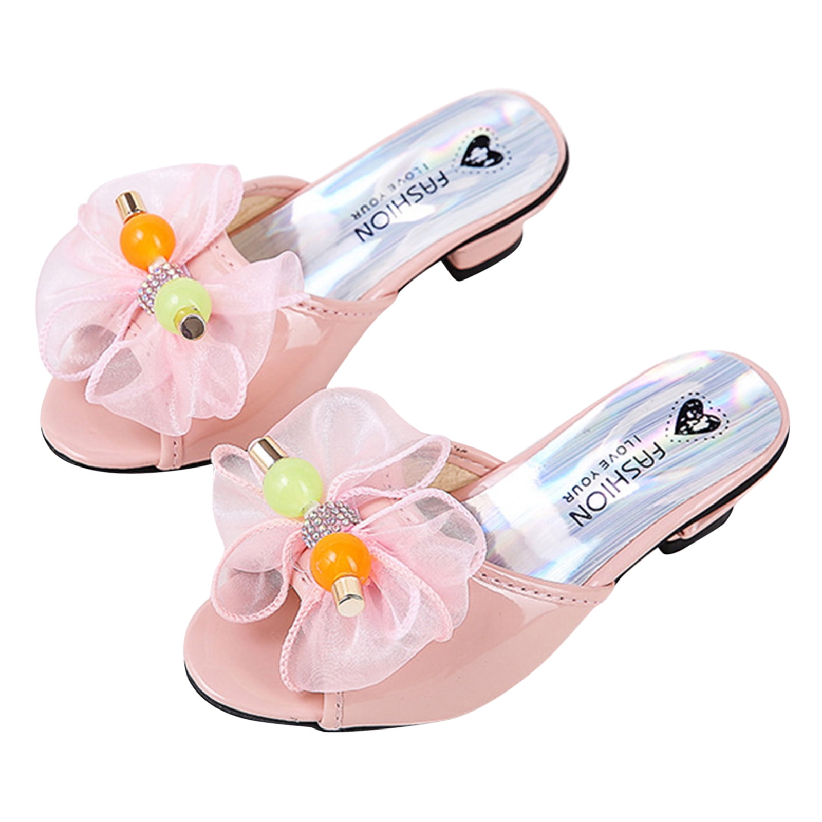 DVKOVI Toddler Little Child Girls Bow Knot Pump Sandals Princess Low Heel Slipper Peep Toes ...