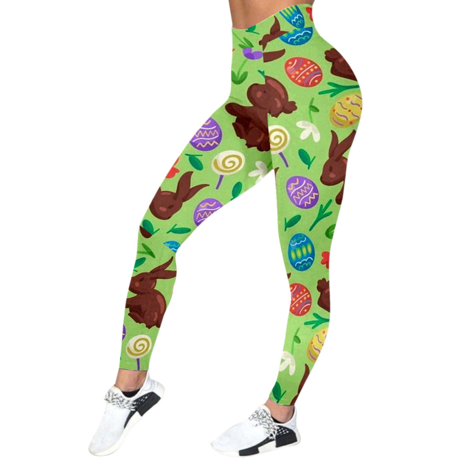 DVKOVI Women Casual Sports Yoga Pants Colorful Easter Brown Rabbit On ...
