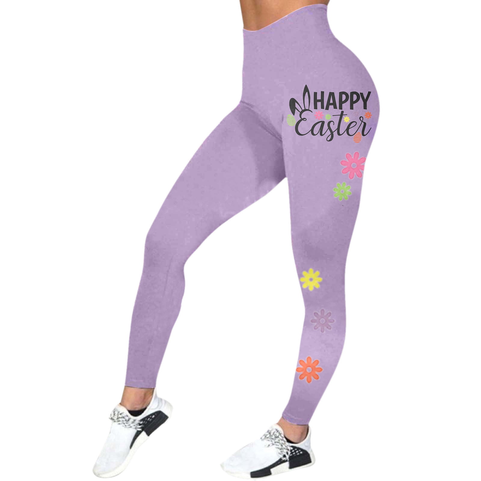 DVKOVI Women Casual Sports Yoga Pants Colorful Easter LOVE Print Tight ...