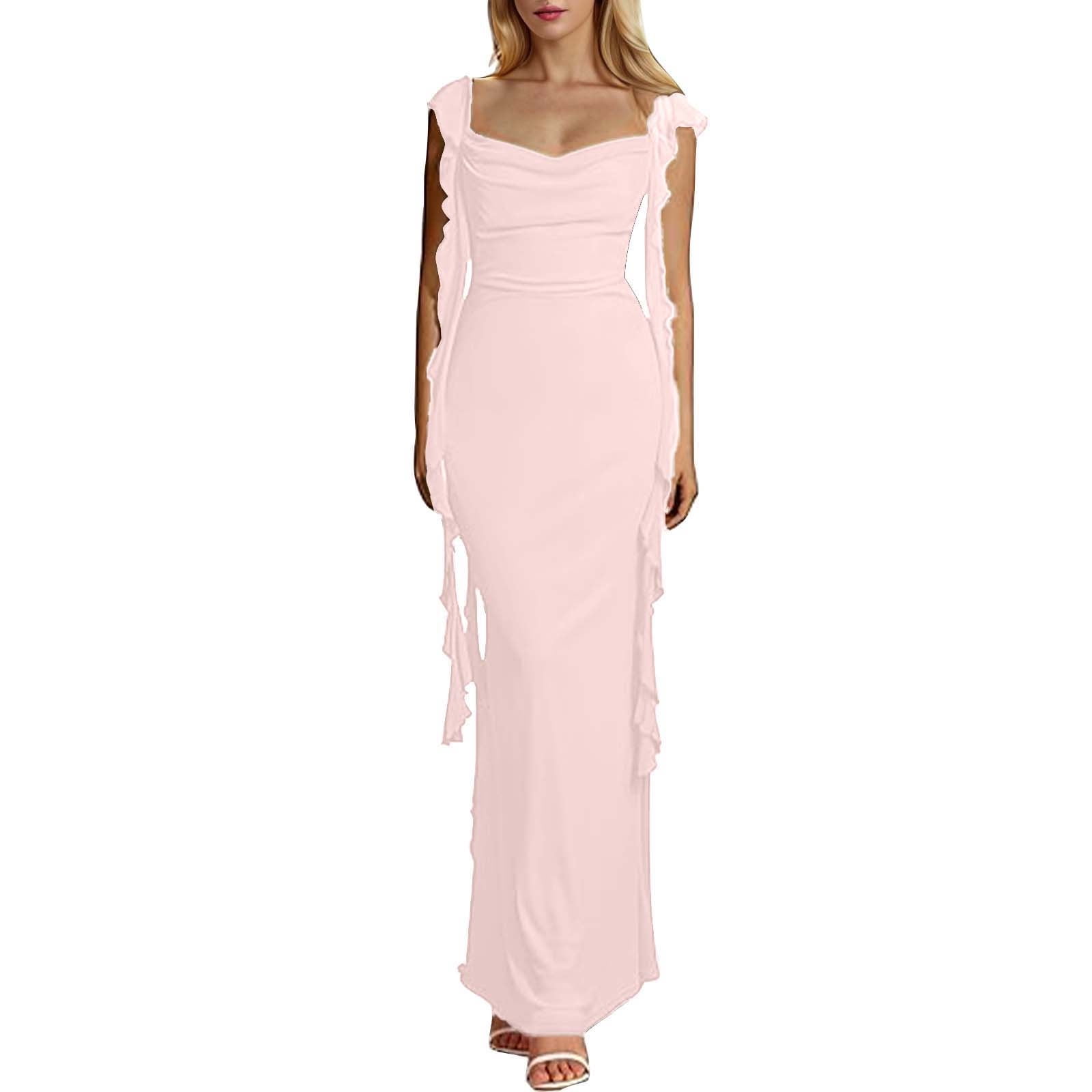 DVKOVI Women Lace Slim Slip Dress Sexy Backless Fashion Ruffled ...